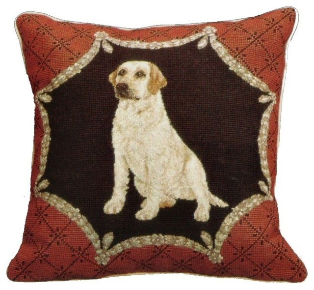 Yellow Labrador Petit Point Pillow - Traditional - Decorative Pillows ...