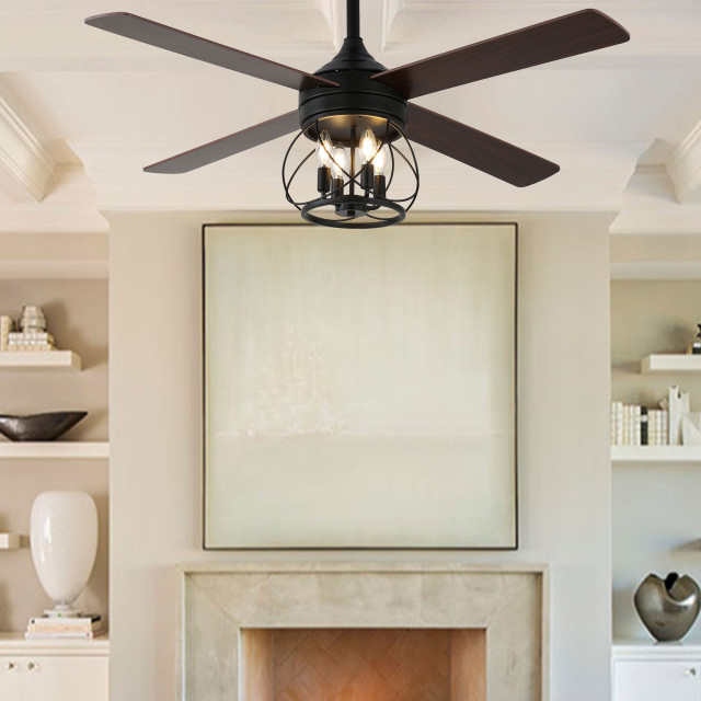 52" Farmhouse Wood Ceiling Fan with Remote and Light,6-Speed Rustic ...