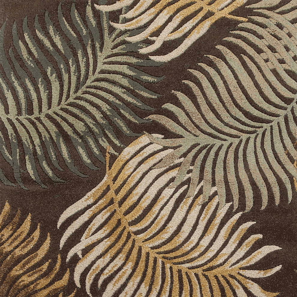 3' X 5' Espresso Fern Leaves Wool Area Rug - Tropical - Area Rugs - by ...