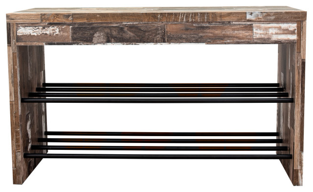 Two-Tier Industrial Decorative Shoe Bench, Distressed Wood Finish ...