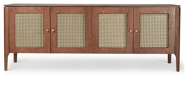 Missione Natural Cane Webbing Nogal Frame Cane Buffet, 78.5W x 19.5D x ...