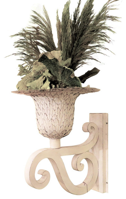 Ornate White Iron Scroll Wall Mounted Planter Flower Urn Bracket ...