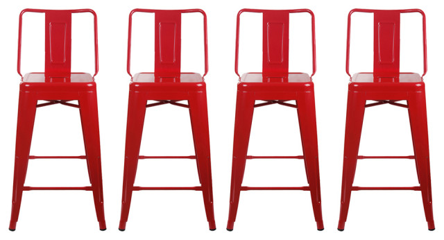 Metal Red Bar Stools With Middle Back, Set of 4 - Industrial - Bar ...
