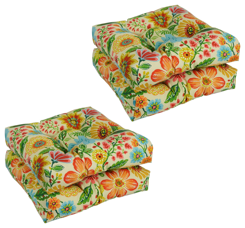19" Squared Patterned Tufted Dining Chair Cushions, Set of 4, Gregoire ...