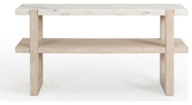 Maklaine Modern Marble Console Table in Sun-Bleached Ash Brown ...