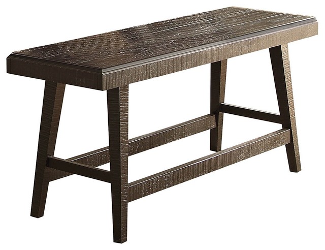 Wooden Counter Height Dining Bench With Rough-Hewn Saw Marks, Dark Gray ...