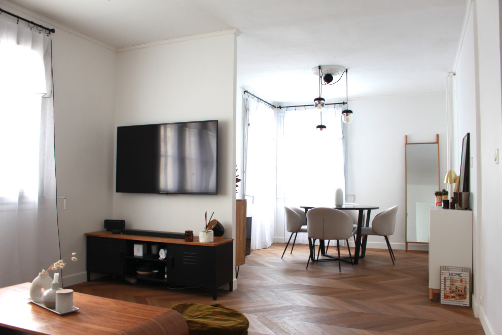 Salon salle à manger 25 mètres carrés aménagé - Transitional - Living ...