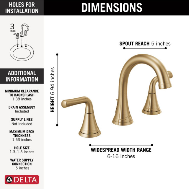 Delta 3533LF-MPU Kayra 1.2 GPM Widespread Bathroom Faucet ...