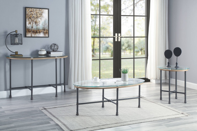 Brantley End Table, Clear Glass and Sandy Gray Finish - Industrial ...