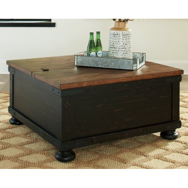 Farmhouse Coffee Table with Split Lift-Top, Distressed Brown and Black ...