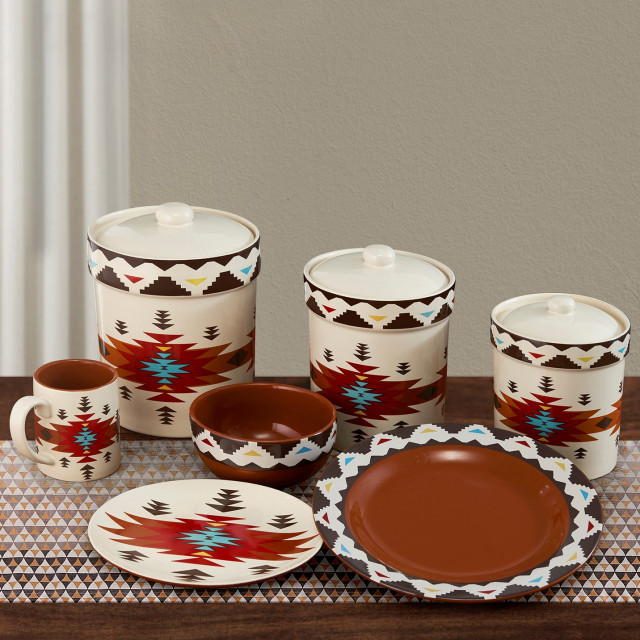 Del Sol Aztec Southwestern Dinnerware and Canister Set, 19 Piece ...