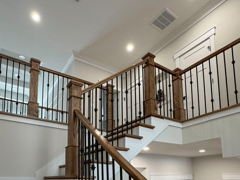 117_Distinct Oak Staircase with Iron Balusters & Oak Rail Profile ...