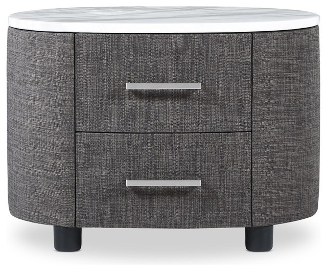 Modern Daphne Side Table Gray Linen Fabric White Marble Oval Top Polished - Transitional ...