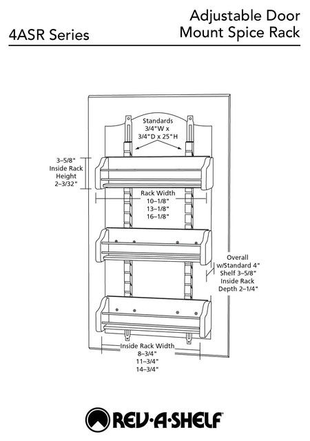 Medium Adjustable Door Mount Spice Rack Maple Rev-A-Shelf 4ASR-18 ...