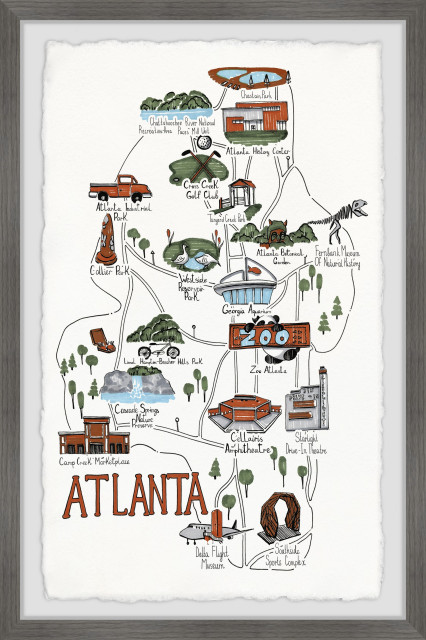 "Illustrated Map of the City of Atlanta" Framed Painting Print, 8"x12 ...