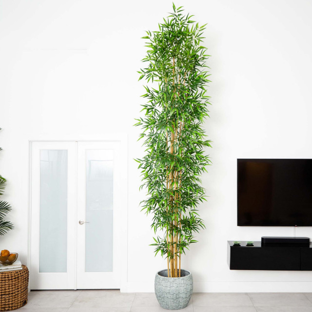 Artificial Bamboo Tree With Real Bamboo Trunks, 12ft - Tropical ...