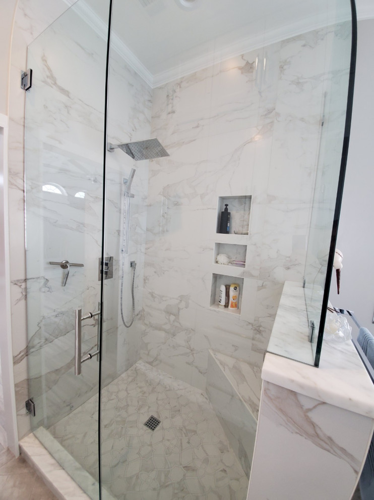 Luxurious Shower done with 24x48 Porcelain Tiles - Modern - Bathroom ...