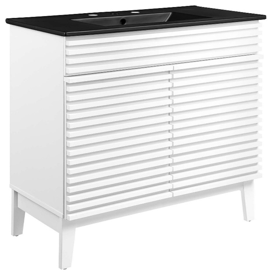 Modway Render 36" MDF and Particleboard Bathroom Vanity in White/Black ...