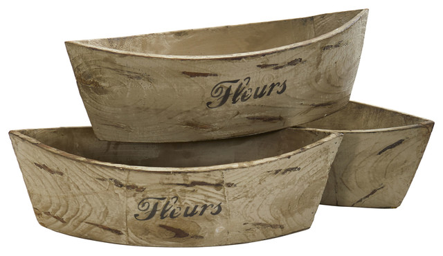 Nearly Natural White Washed Wood Planter Set of 3 - Rustic - Indoor ...