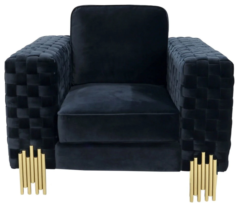 Martinez Modern Velvet Glam Black & Gold Chair - Contemporary ...