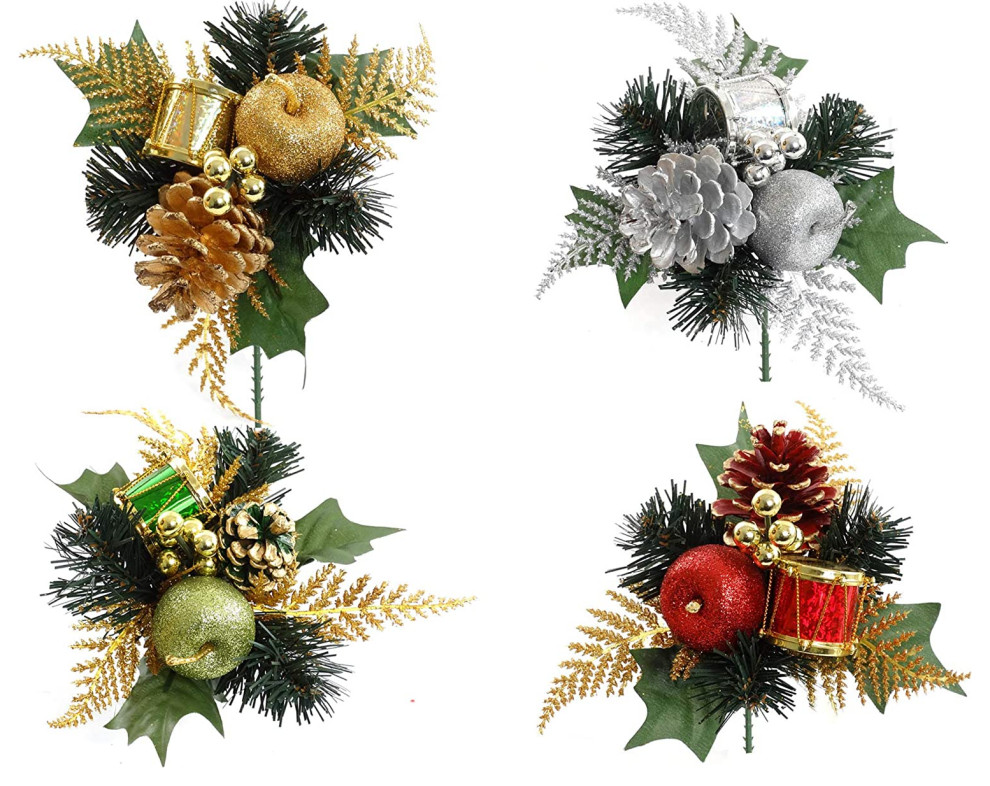 Assorted Glitter Wreath Picks, Decorative Drums, Fruit, Pine Cones ...