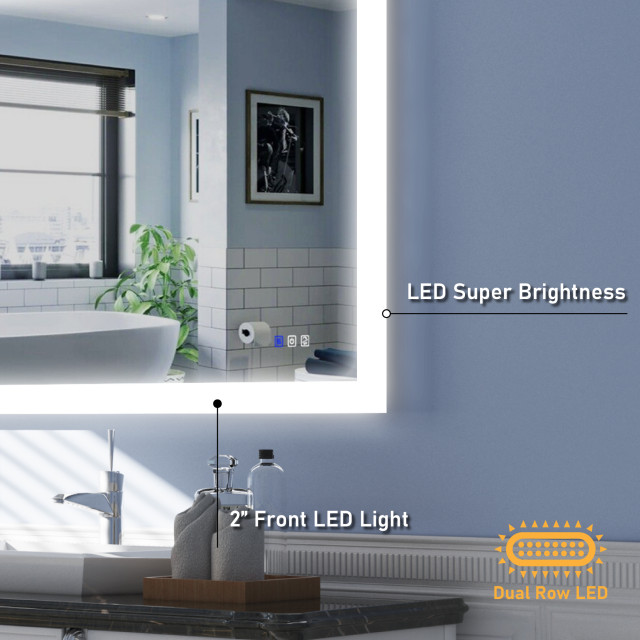 LED Bathroom Mirror, Ultra Bright Light Defogger Dimmer, 40"x32", 6144 ...