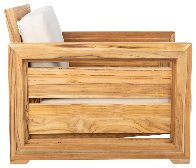 Coastal Outdoor Lounge Chair, Teak Wood Frame With Cushioned Seat ...