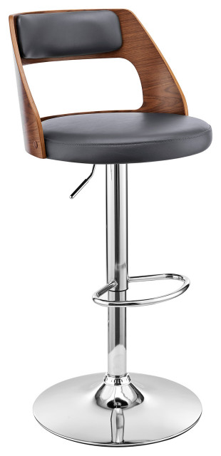 Gray Upholstered Chrome Base Adjustable Swivel Bar Stool - Contemporary ...