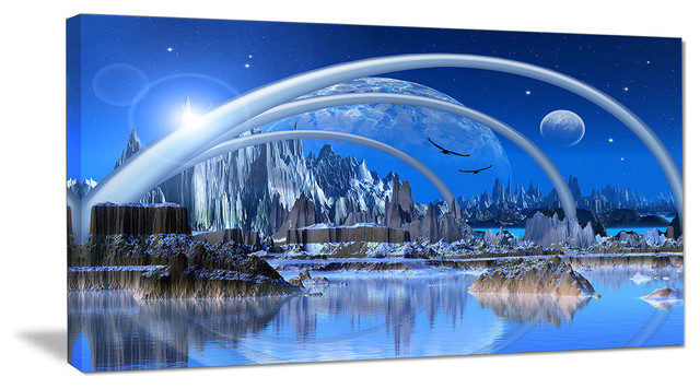Blue Fantasy Landscape, Landscape Canvas Art Print, 60"x28 ...
