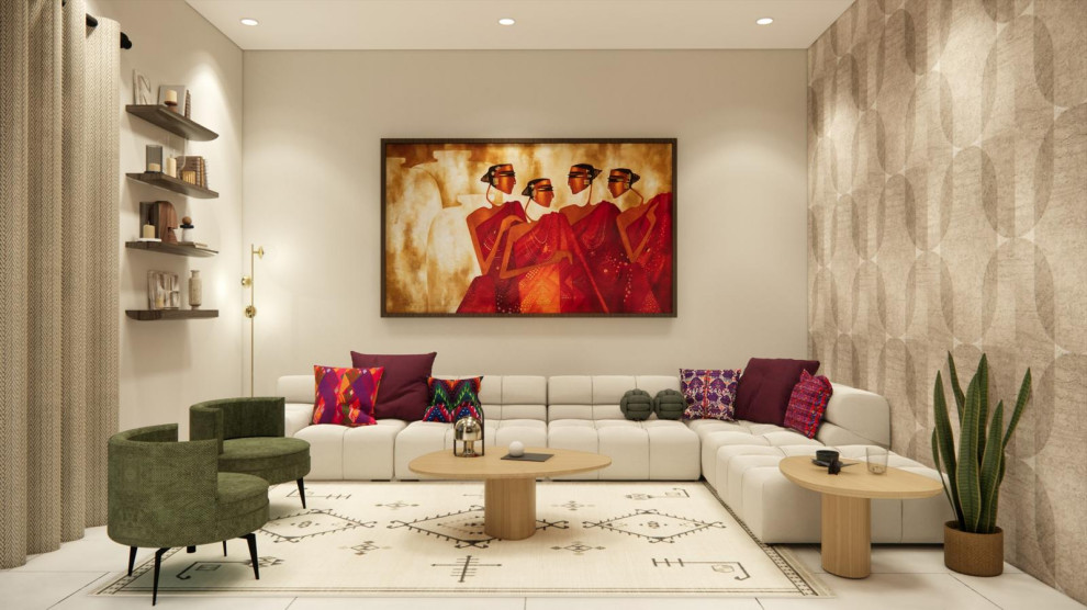 Modern-Mid Century - Indian-Living and entraceand hallway - Hainault- London - Asian - Living ...