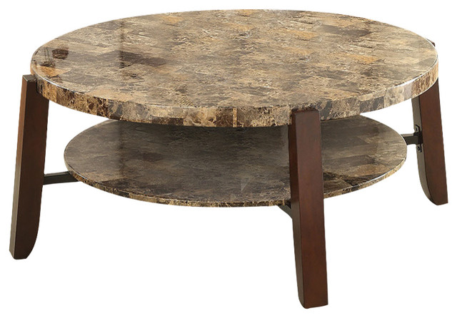 Soothing Coffee Table, Faux Marble & Cherry Brown - Transitional ...