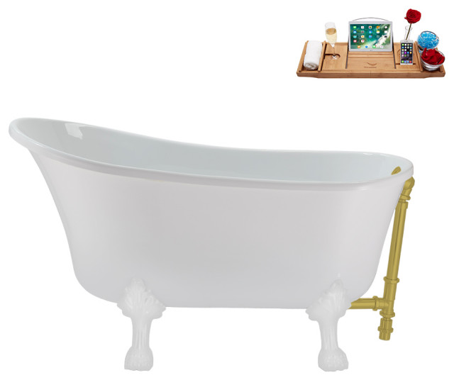 51'' Streamline N372WH-BGL Soaking Clawfoot Tub and Tray With External ...