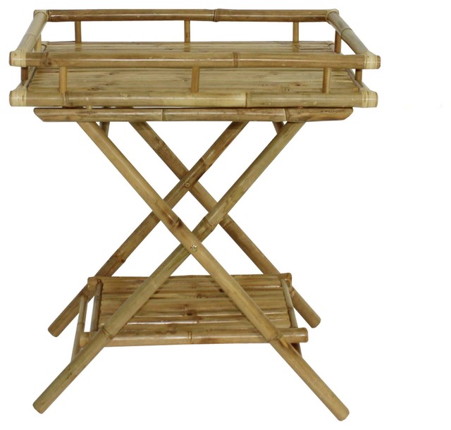 Bamboo Butler Table With Removable Serving Tray - Natural - Asian - Tv ...