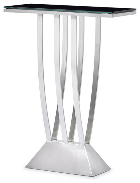 Victoria Console Table Black Tempered Glass Top Brushed Stainless Steel ...