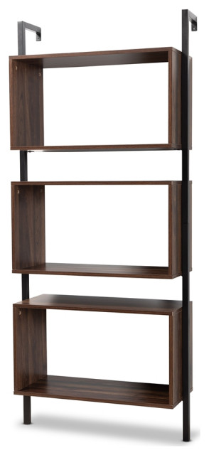 Modern Industrial Walnut Brown Finished Wood Black Metal 3-Tier Display ...