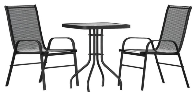 3 Piece Outdoor Patio Dining Set - 23.5 Square Tempered Glass Patio ...