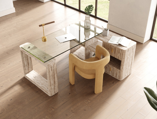 Nova Domus Roma Modern Glass, Travertine Reversible Desk - Rustic ...