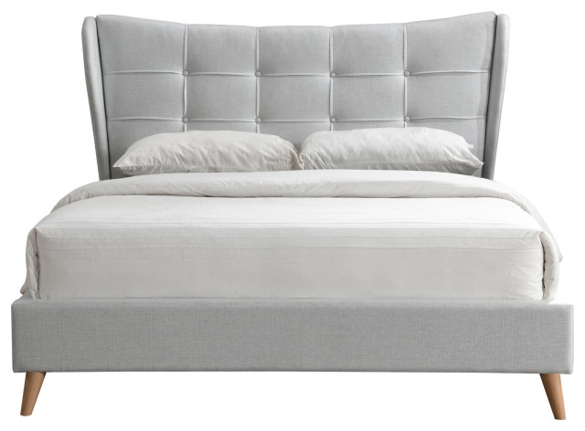 Queen Platform Bed, Unique Curved Wing Headboard With Button Tufted ...