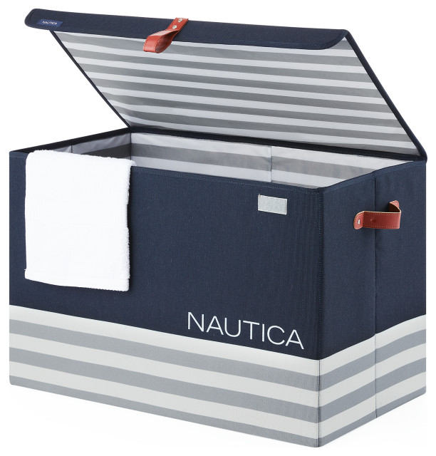 Nautica Folded Large Storage Trunk with Lid, Navy Stripe - Beach Style ...