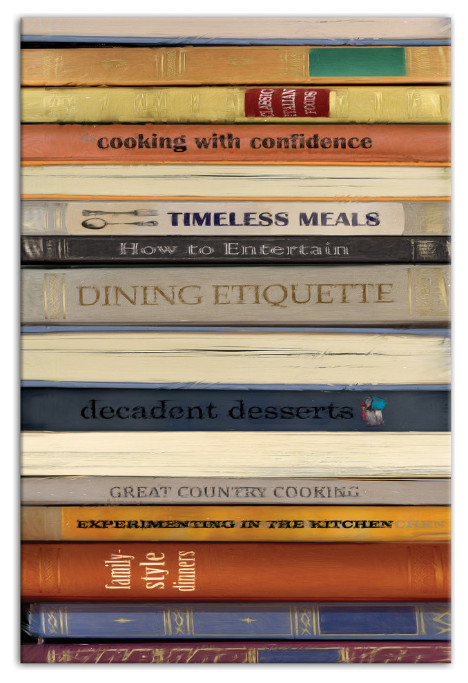 "Stacked Cookbooks" Canvas Wall Art, 24"x36", 24x36 - Traditional ...