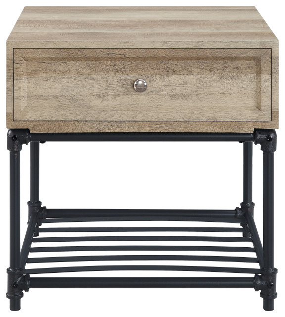 ACME Brantley End Table, Oak and Sandy Black Finish - Industrial - Side ...