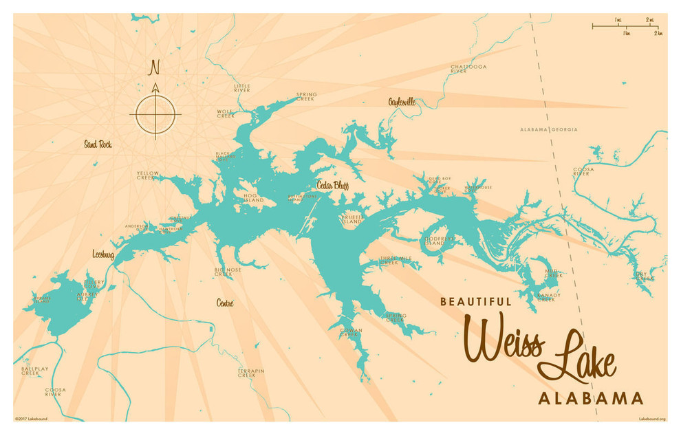 Lakebound Weiss Lake Alabama Map Art Print, 24"x36" - Contemporary ...