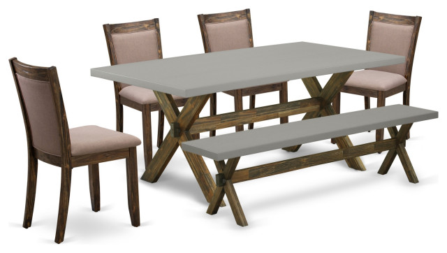 X797Mz748-6 6-Piece Dining Set, Rectangular Table, 4 Parson Chairs and ...
