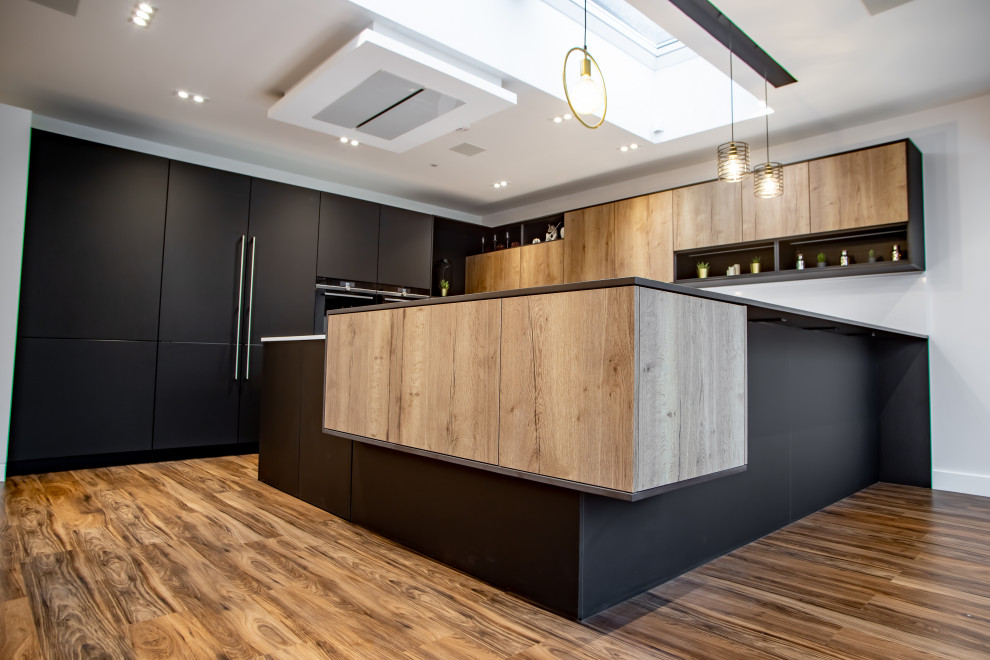 Matt Black & Oak Laminate Kitchen - Contemporary - London - by User | Houzz