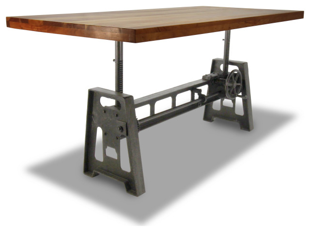Industrial Dining Table, Cast Iron Base, Adjustable Height Crank ...