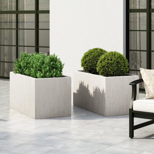 Felipe Outdoor Cast Stone Rectangular Planters, Set of 2, Large ...
