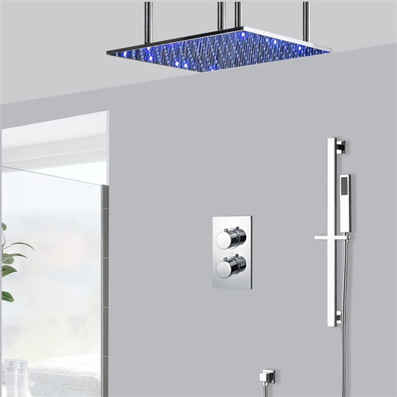 Cori 2-Way Thermostatic LED Rainfall Shower System With Handheld Shower ...