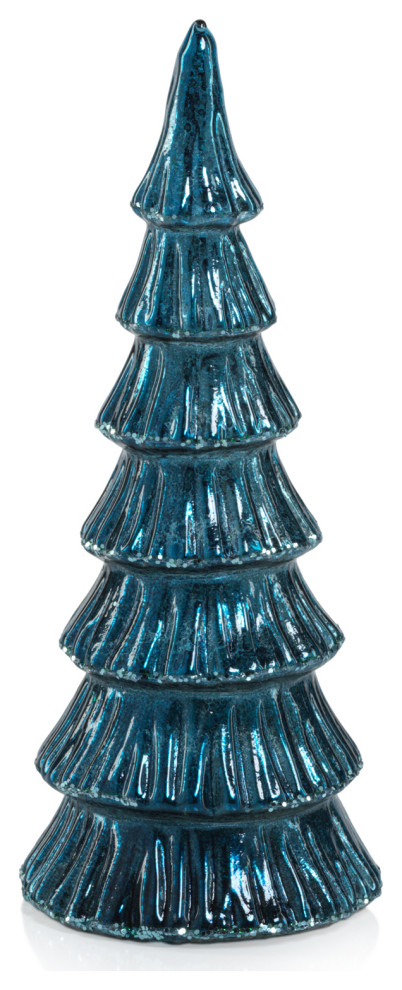 Lucian 8.25" Blue LED Glass Holiday Tabletop Trees, Set of 4 - Holiday ...