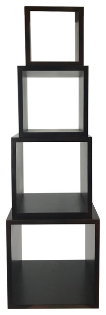 Wooden Decorative Wall Storage Cube Dark Walnut, 4-Piece Set, 9.44"x9 ...