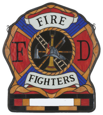 Medya Lighting 19000 20"Wx23"H Fireman's Shield Stained Glass Window ...